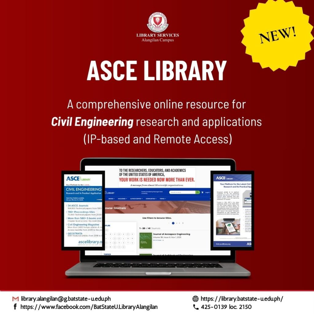 American Society of Civil Engineers Research(ASCE) Library – BatStateU ...